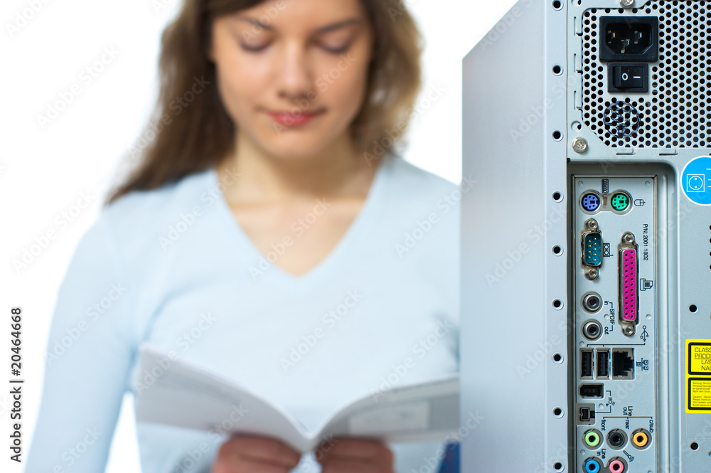 Frau Computer Anleitung Stock-Foto | Adobe Stock