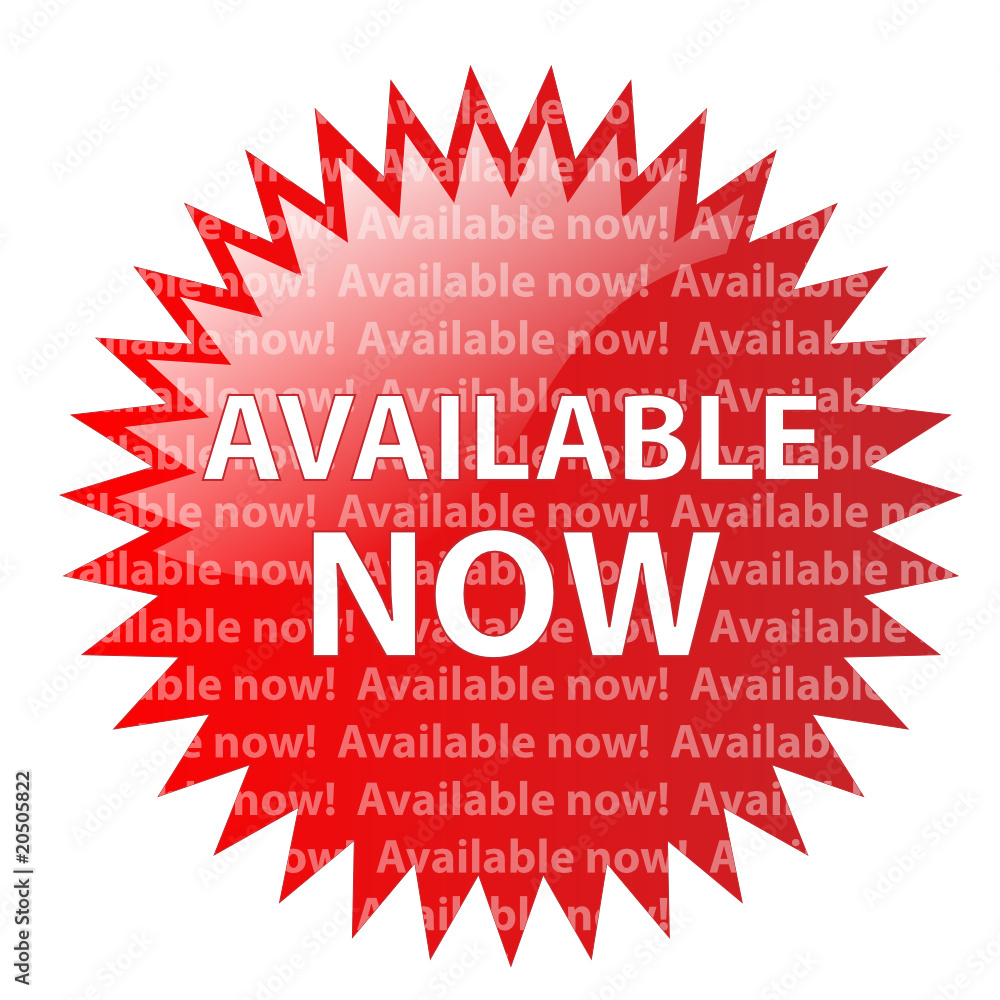 "AVAILABLE NOW" Marketing Stamp (new release version latest red) Stock ...
