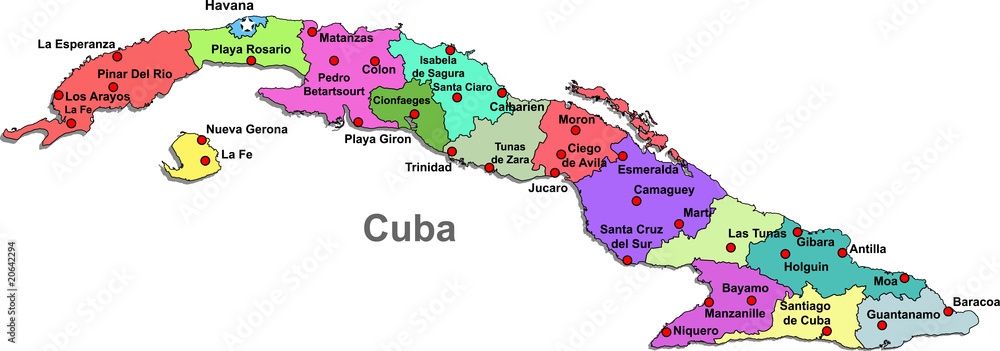 Color map of Cuba with regions on a white background Stock Vector ...