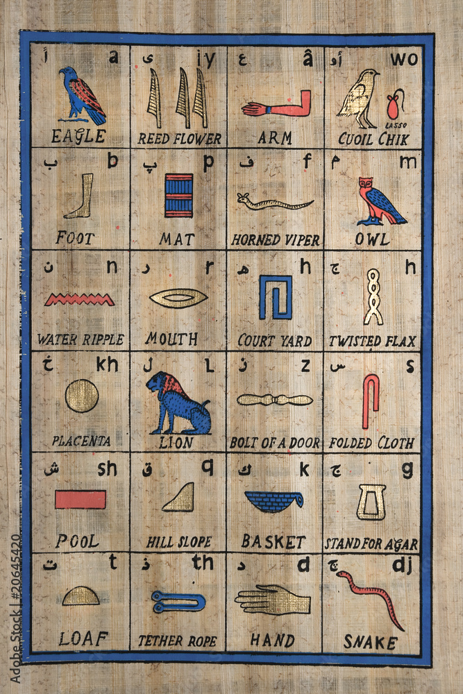 Papyrus depicting pictogram alphabet Stock Photo | Adobe Stock