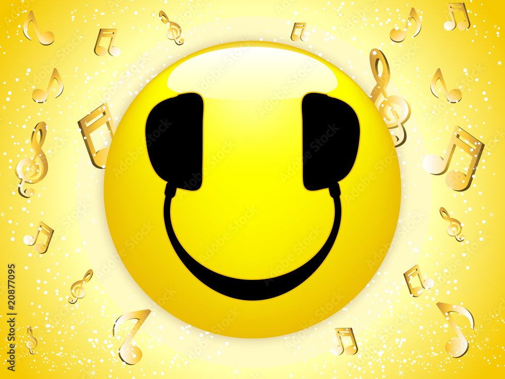 Smiley DJ Background with Music Notes and Stars. Stock Vector | Adobe Stock