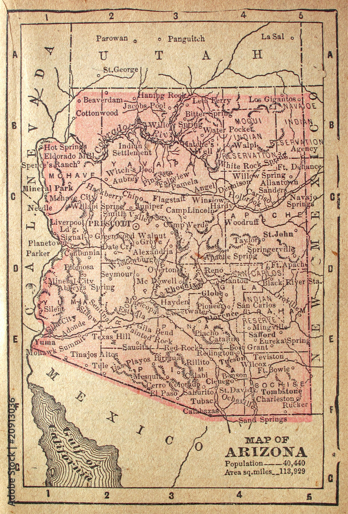1880 Map of Arizona Stock Photo | Adobe Stock