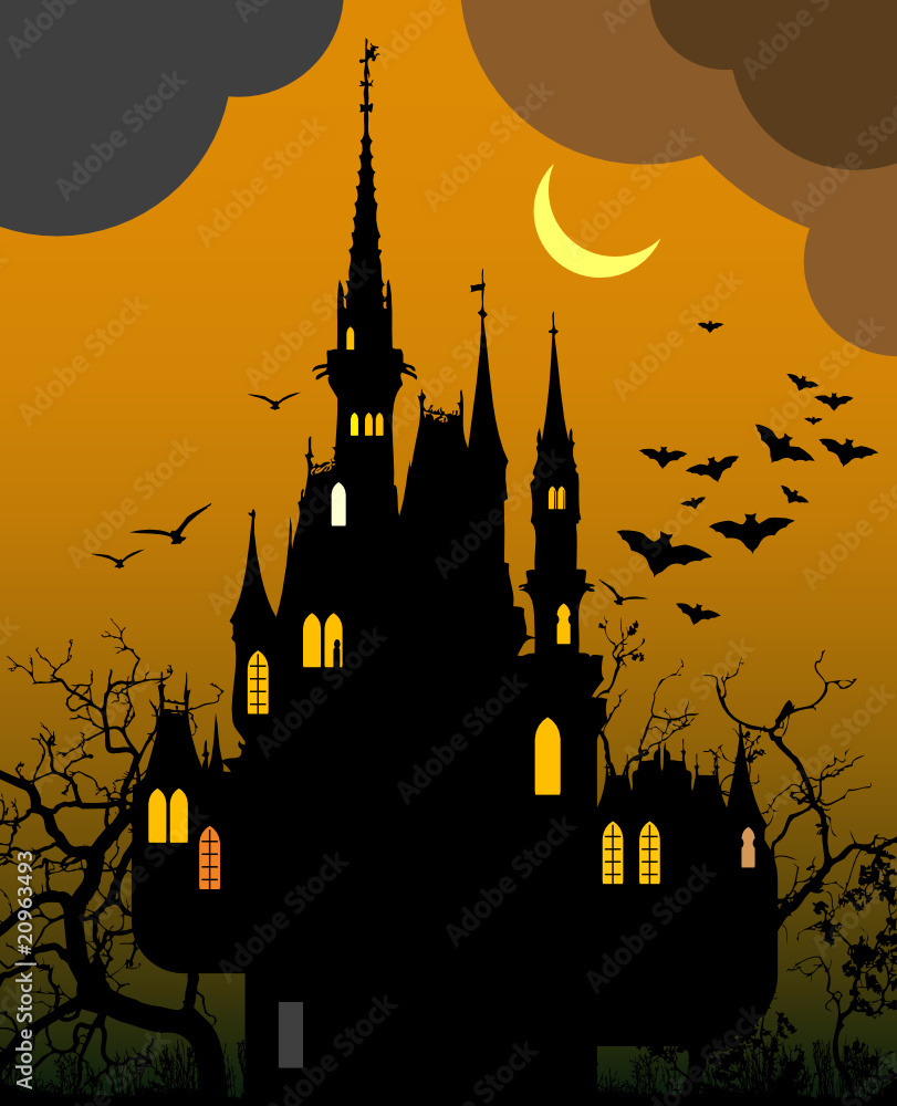 Spooky castle and bats, vector illustration Stock Vector | Adobe Stock