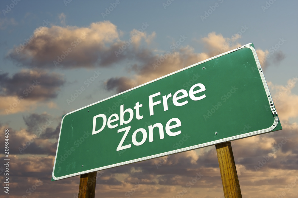 Debt Free Zone Green Road Sign and Clouds Stock Photo | Adobe Stock