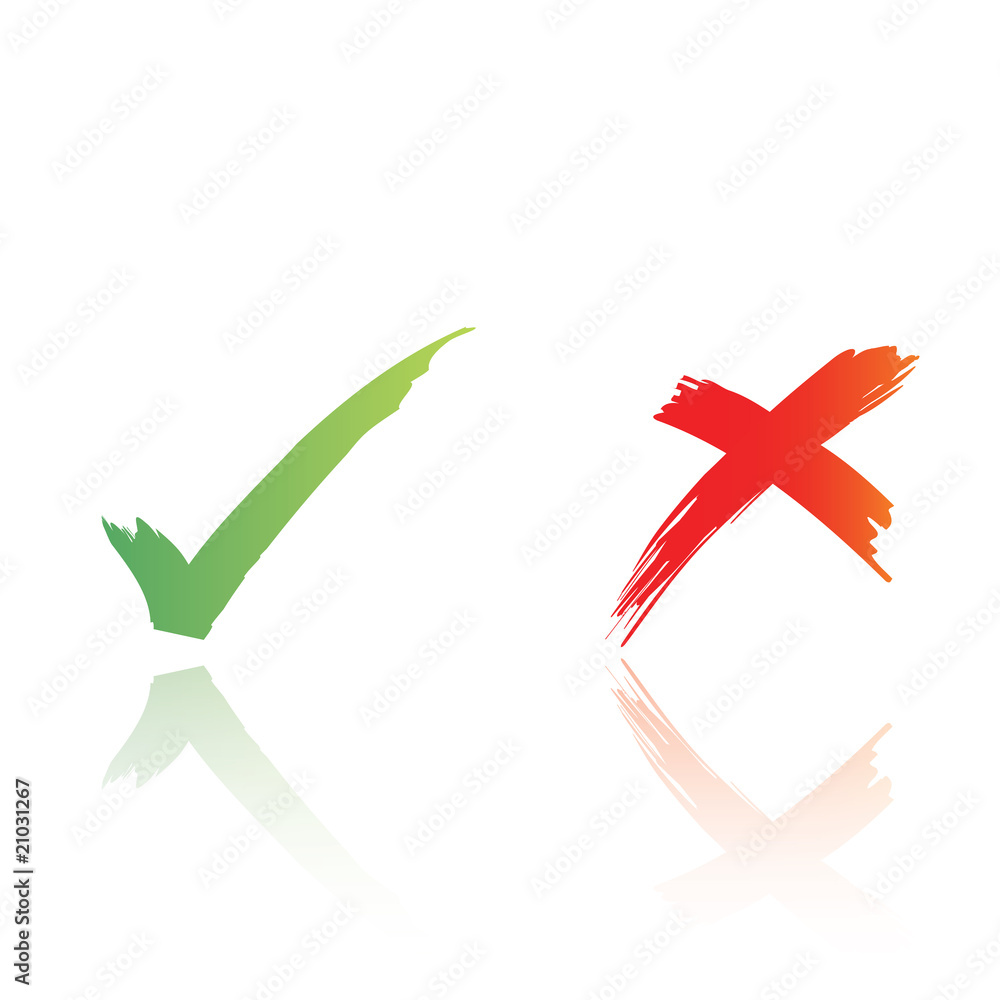 hand drawn vector tick and cross, with reflection Stock Vector | Adobe ...