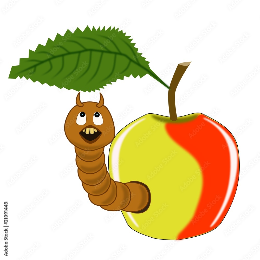 der Apfel mit der Made Stock-Illustration | Adobe Stock