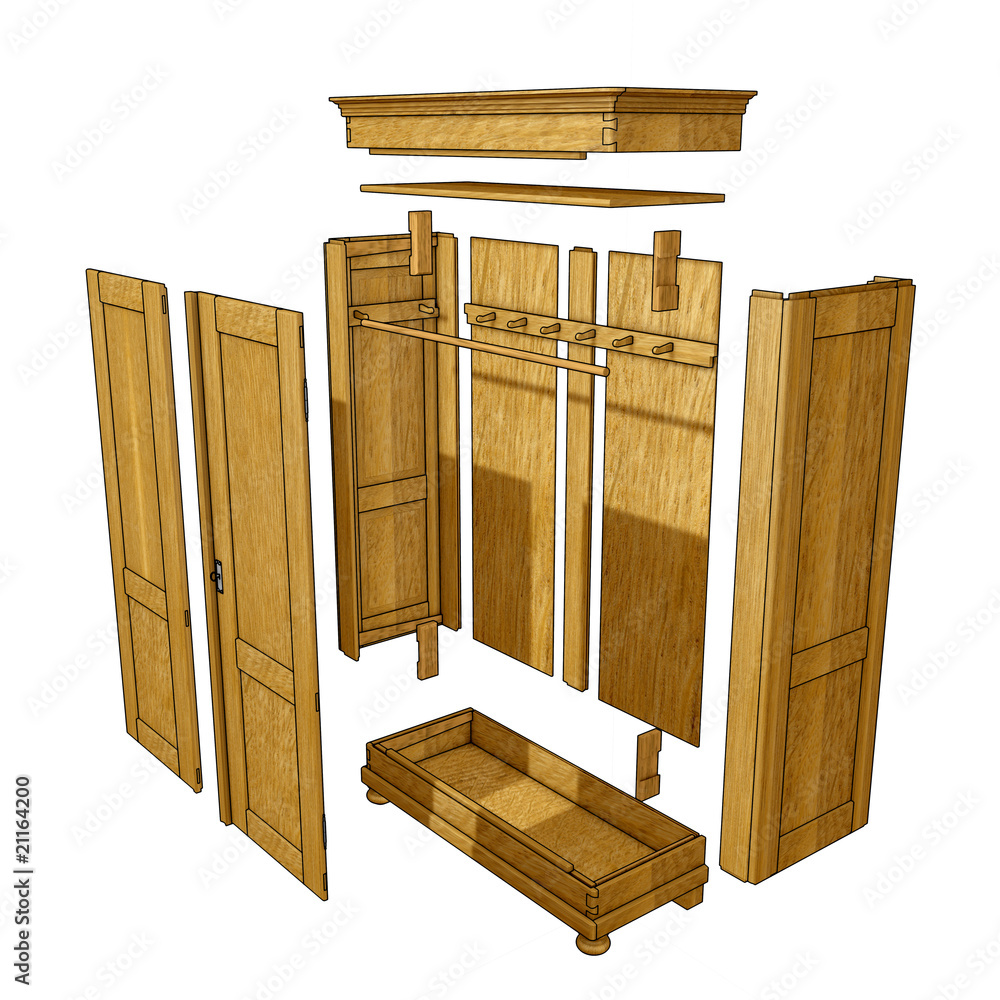 exploded drawing view of a wardrobe Stock Illustration | Adobe Stock