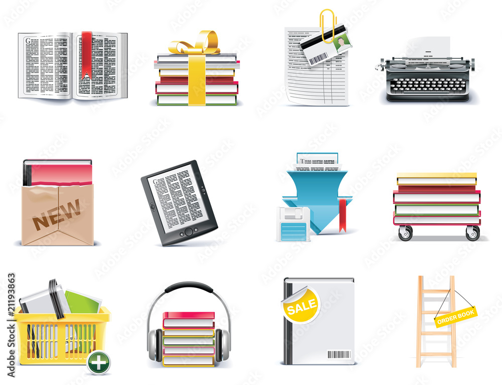 Vector library and book store icon set Stock Vector | Adobe Stock