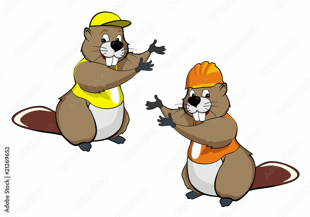cartoon beavers two Stock Vector | Adobe Stock