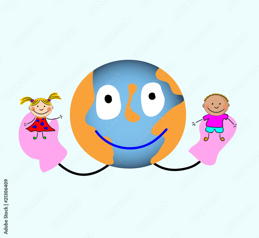 cartoon earth with kids Stock Vector | Adobe Stock