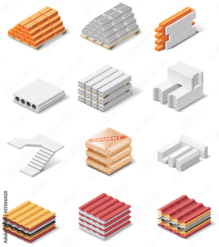 Vector building products icons. Part 1. Concrete elements Stock Vector ...