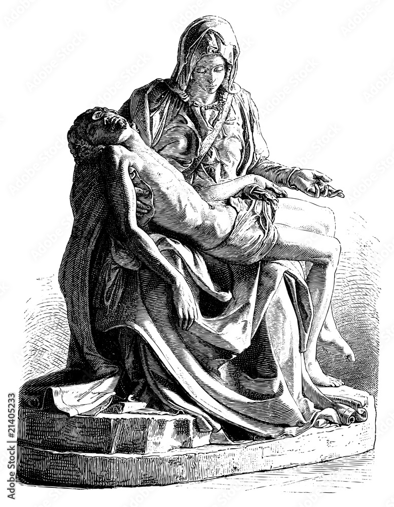 Michelangelo's Pieta antique engraving (vector) Stock-Vektorgrafik ...