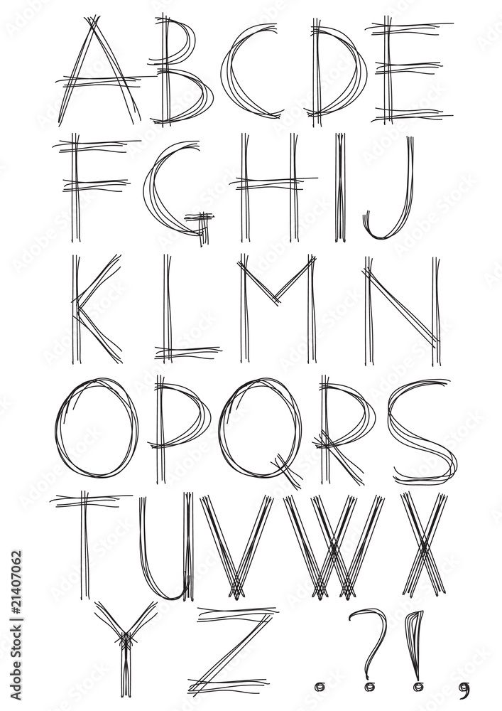 Vector illustration of sketch alphabet on a white background Stock ...
