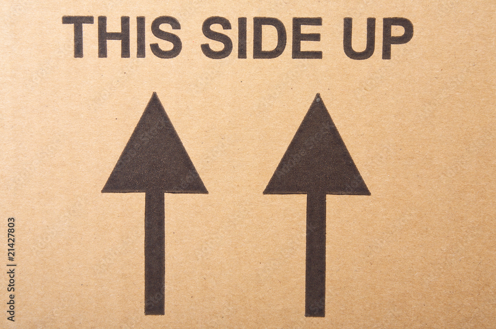 Cardboard box symbols - this side up Stock Photo | Adobe Stock