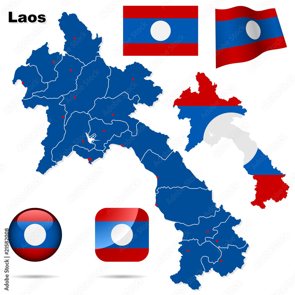 Laos vector set. Shape, flags and icons. Stock Vector | Adobe Stock