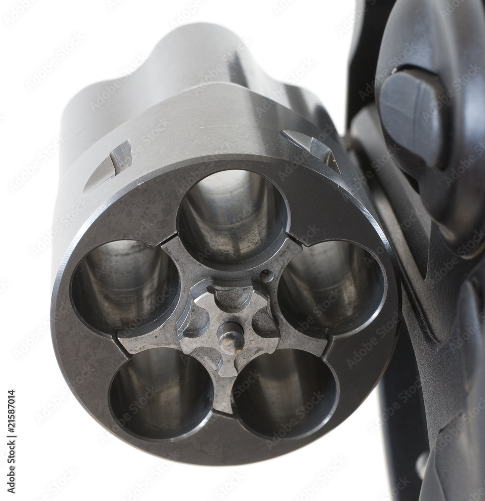 empty revolver with no bullets seen in the open cylinder in this ...