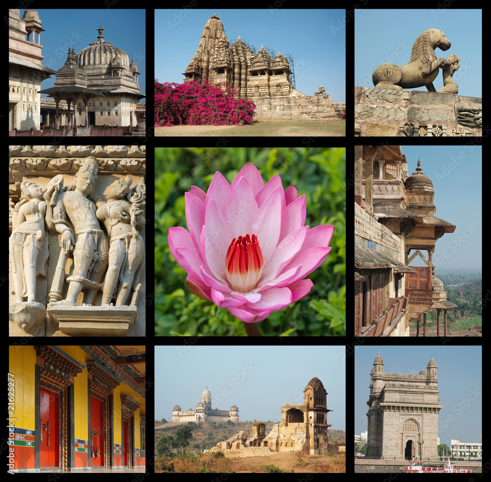 Go India collage - background with travel photos of Indian landm Stock ...