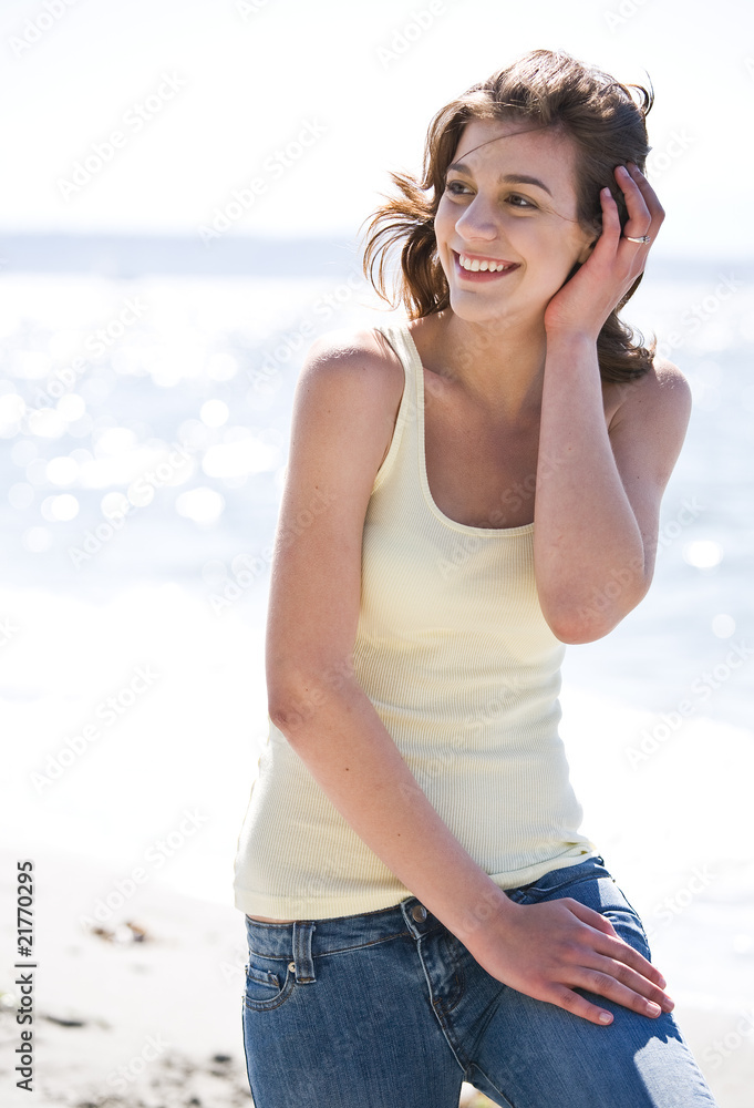 Happy beach summer girl Stock Photo | Adobe Stock