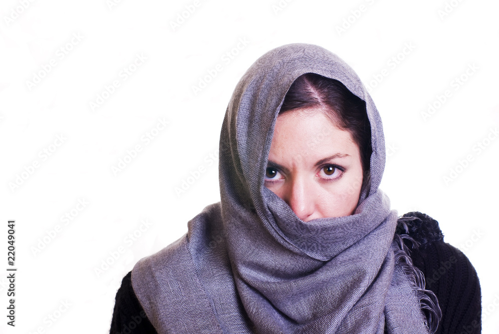 Arabian woman face covered in white background Stock Photo | Adobe Stock