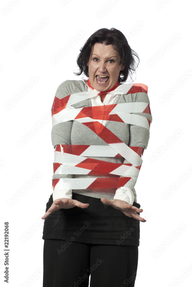 Jeune Femme Ligotée Dans Une Banderole De Travaux Photos Adobe Stock
