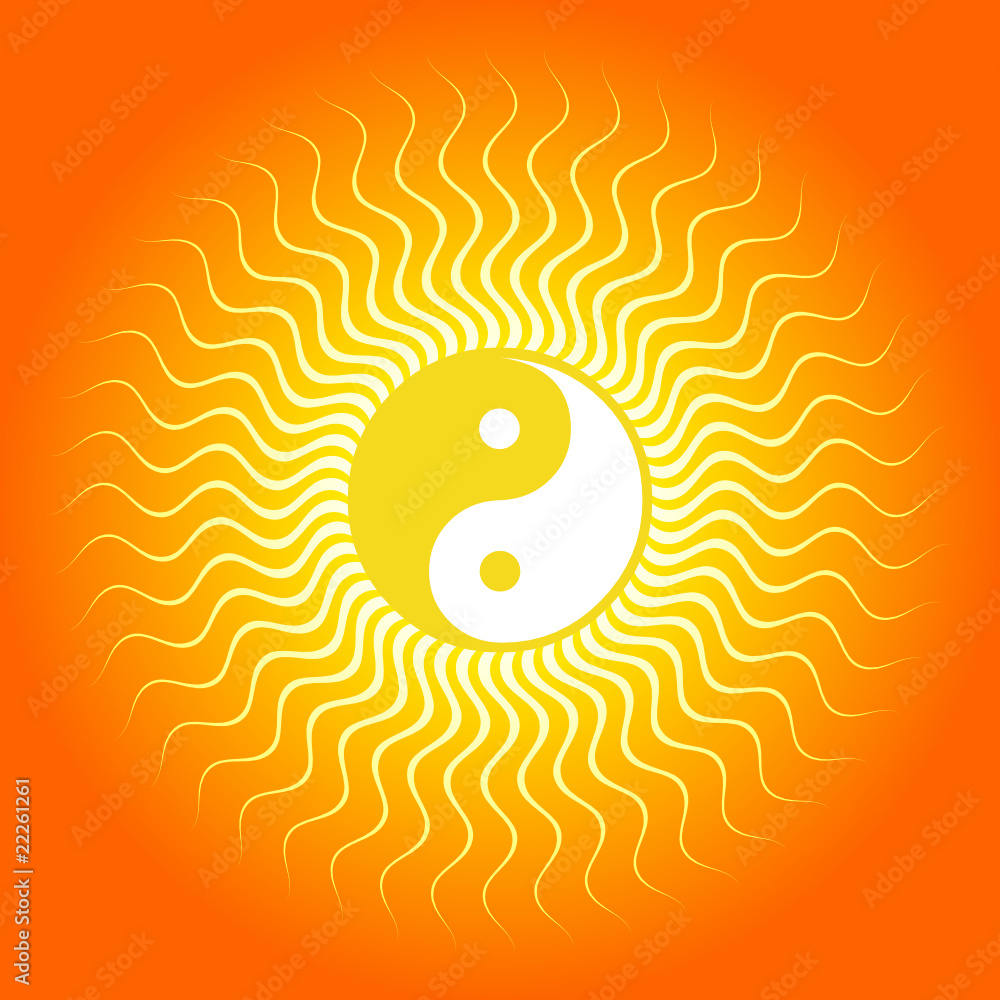 Spiritual Yin Yang On Sun Burst Background Stock Vector | Adobe Stock