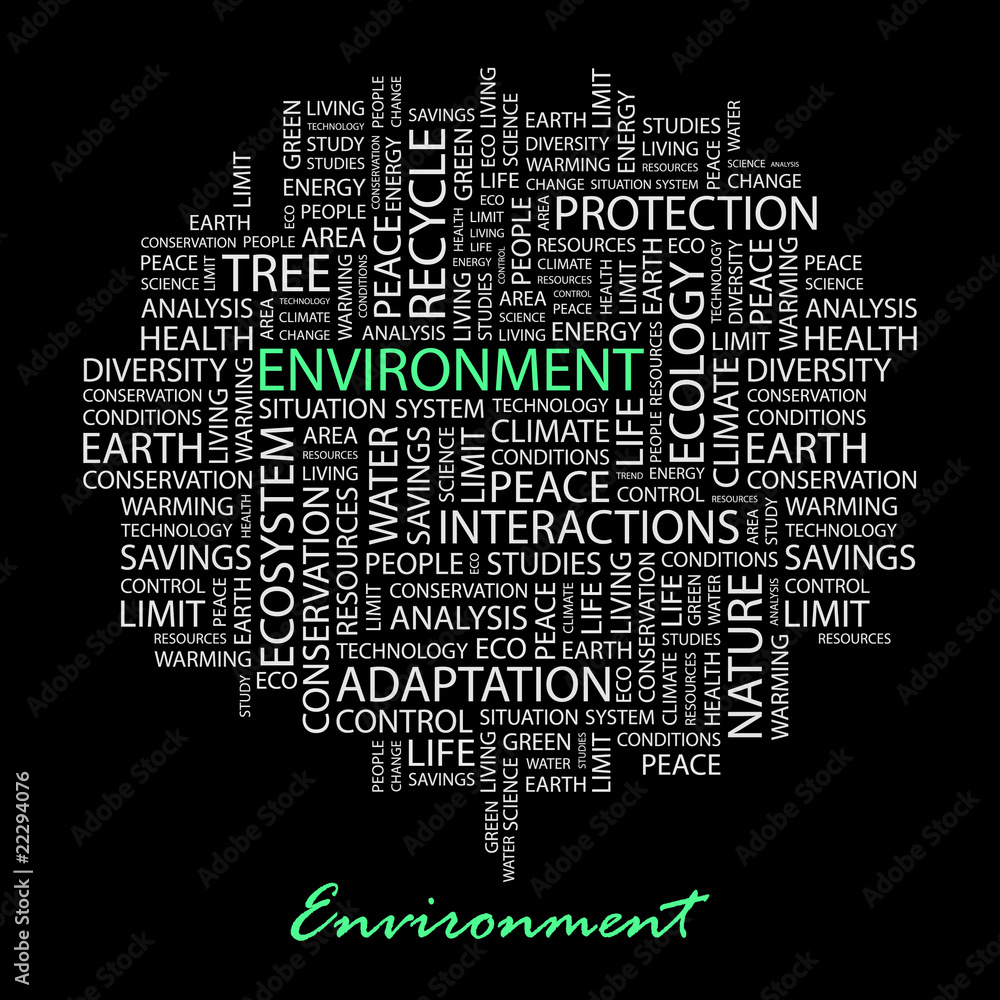 ENVIRONMENT. Word collage on black background. Stock Vector | Adobe Stock