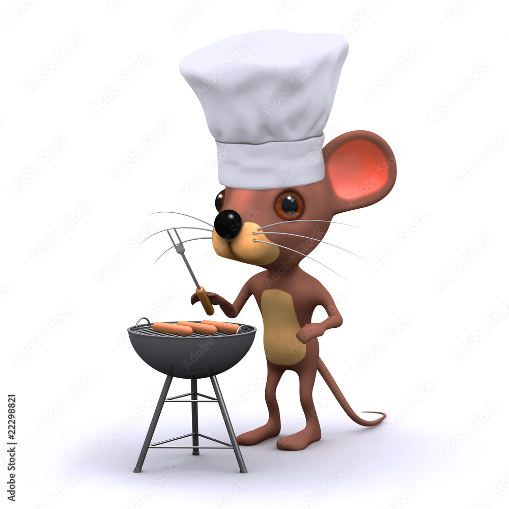3d mouse cooking with barbeque Stock Illustration | Adobe Stock