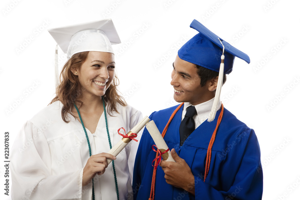 college graduates in cap and gown with diploma Stock Photo | Adobe Stock