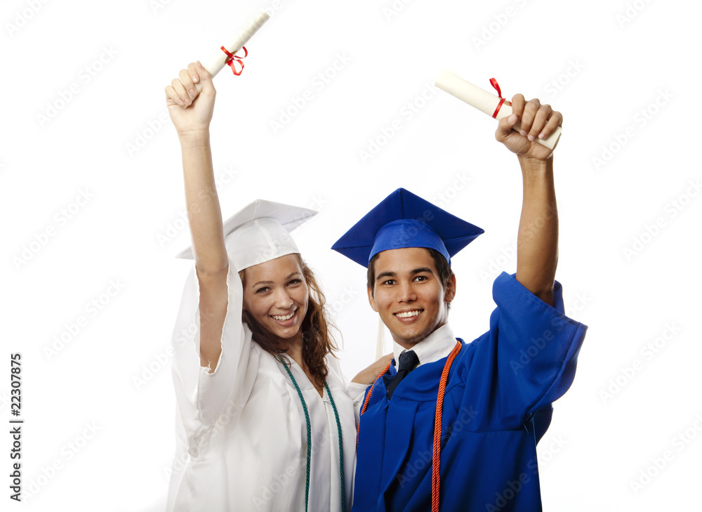 college graduates in cap and gown with diploma Stock Photo | Adobe Stock