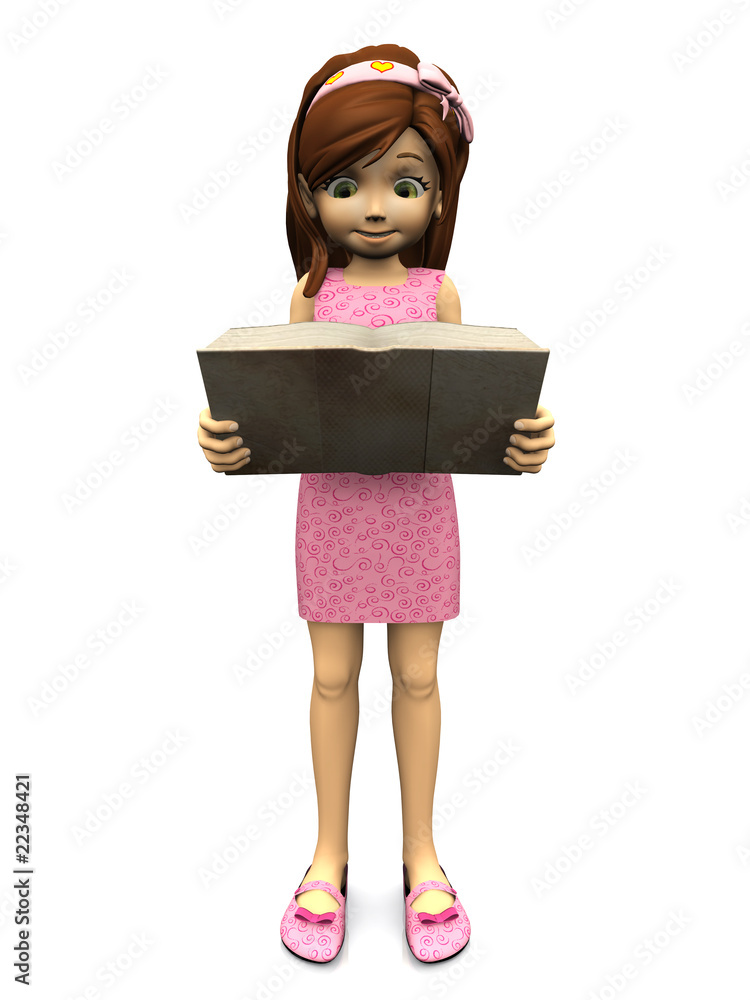 Cute cartoon girl reading book. Stock Illustration | Adobe Stock