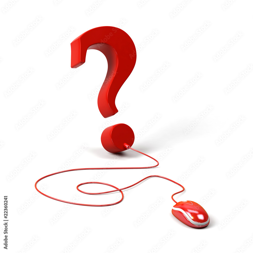 Question mark connected to a computer mouse. 3d image Stock ...