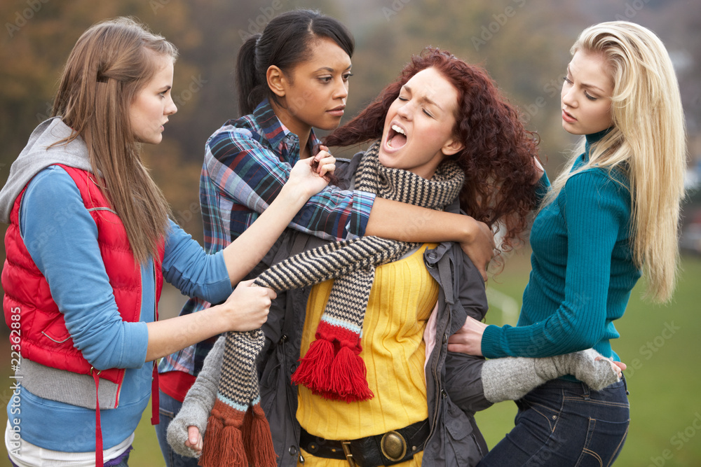 Group Of Female Teenagers Bullying Girl Stock Photo | Adobe Stock