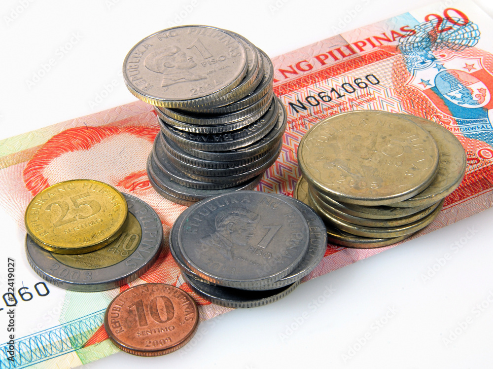 Philippine banknotes and coins Stock Photo | Adobe Stock