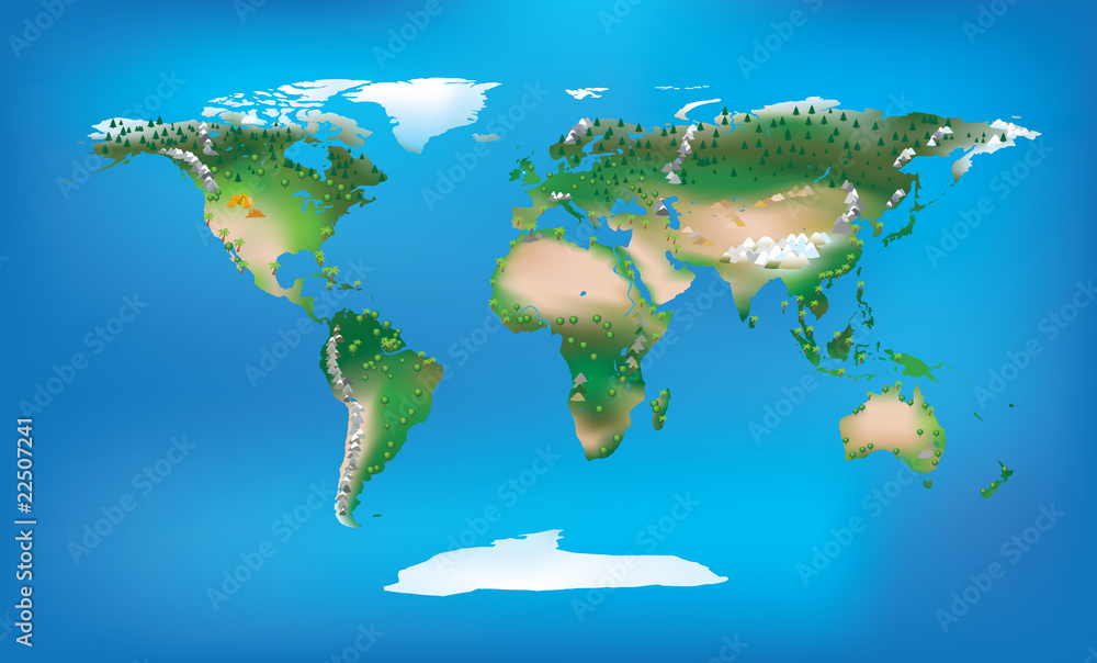 World map full colour and detailed land type Stock Illustration | Adobe ...