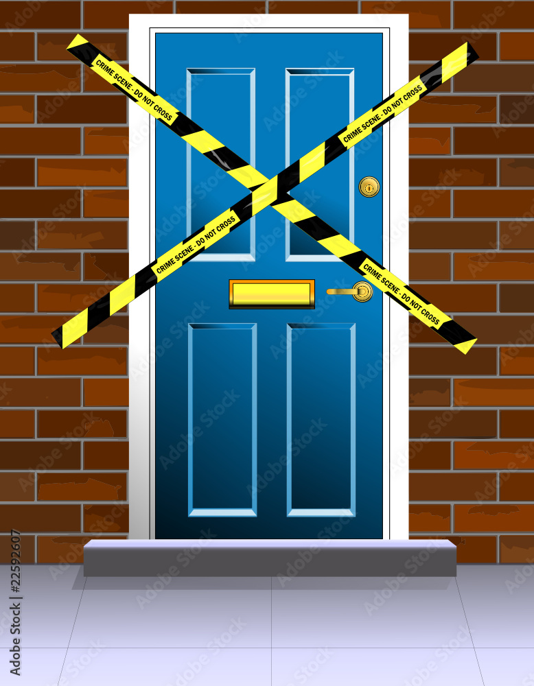 Crime scene door taped up Stock Vector | Adobe Stock