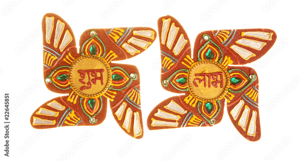 Sacred Hindu symbol Swastika with " Shubh Labh" inscribed Stock Photo ...