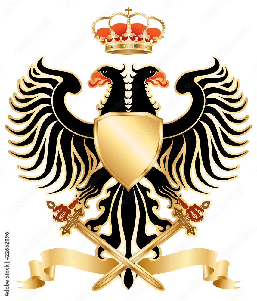 Plakát Double-headed eagle with crown and swords. Color vector. – Obraz ...