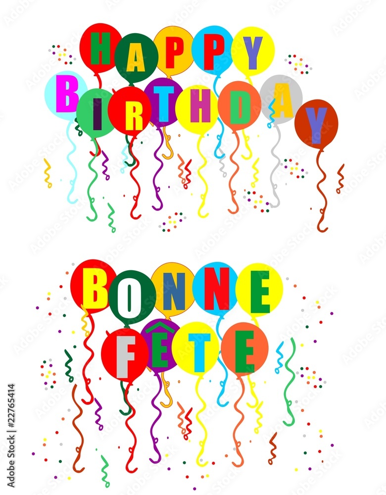 Celebrating your Birthday and Bonne Fete illustration.. Stock Vector ...