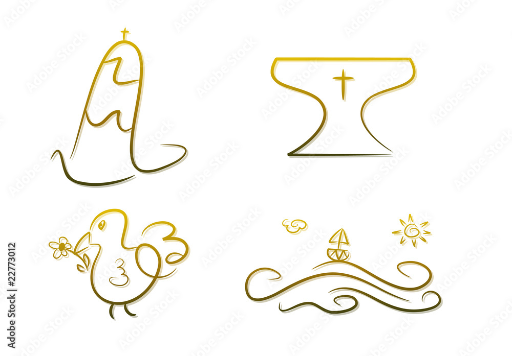 Christliche Symbole: Kreuz, Kelch, Taube und Boot Stock Photo | Adobe Stock