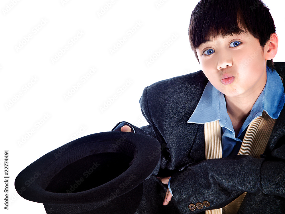 young boy taking off his hat isolated on white background Stock Photo ...