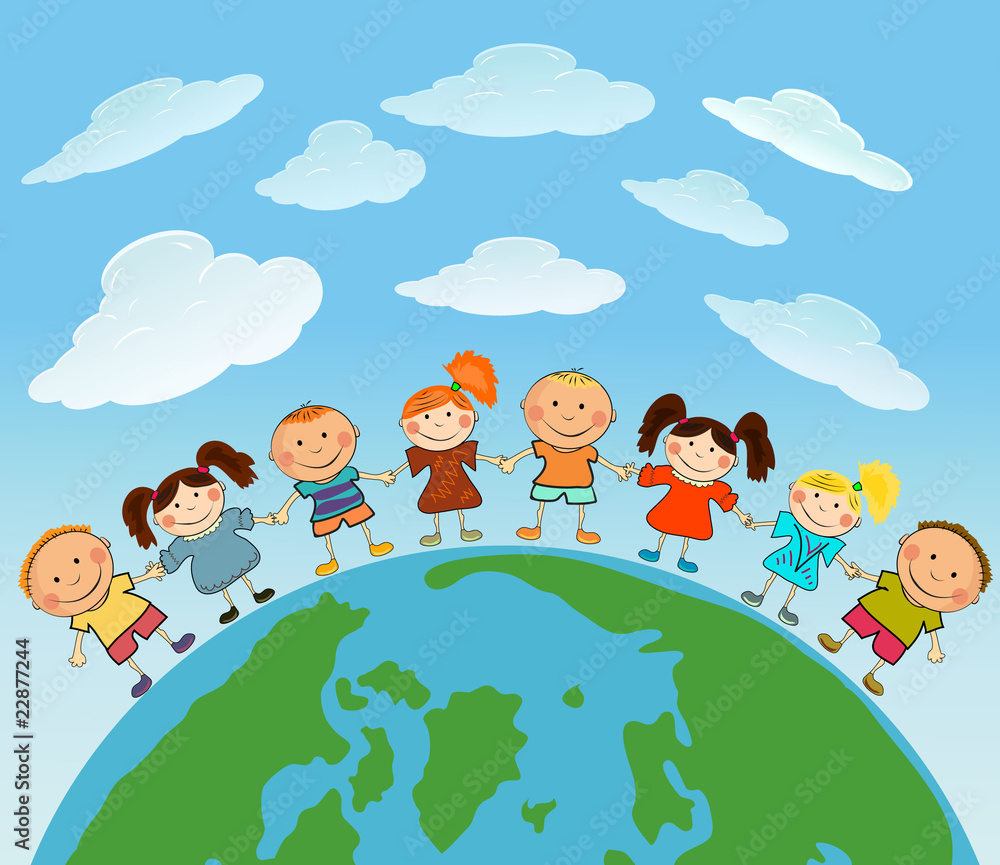 cartoon earth with kids Stock Vector | Adobe Stock