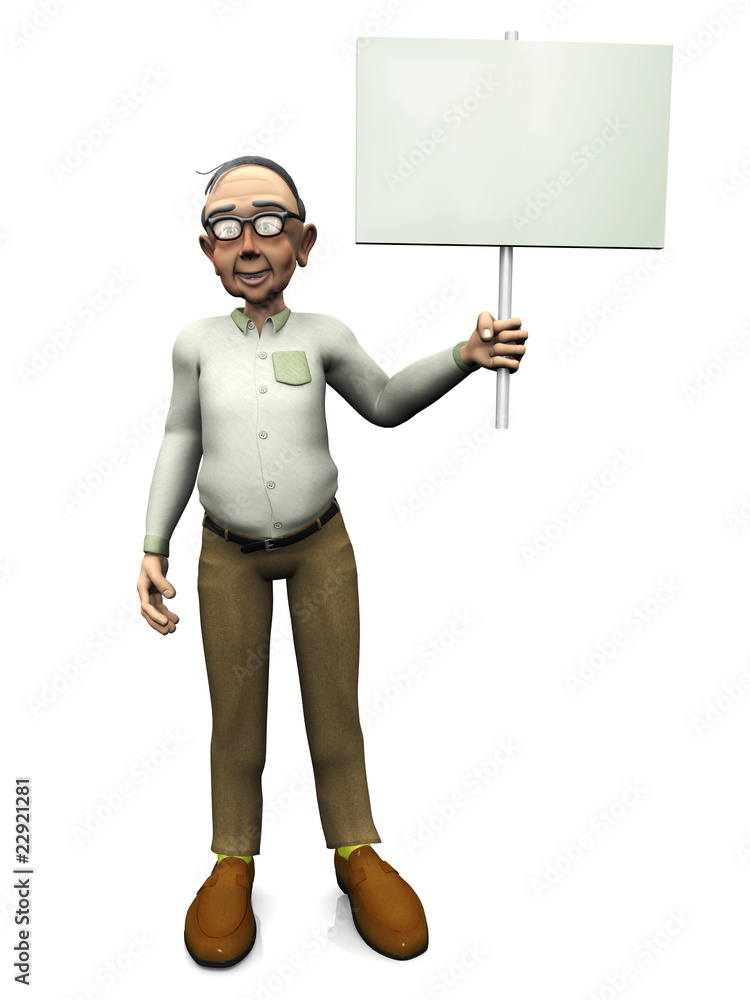 Old friendly man holding blank sign. Stock Illustration | Adobe Stock
