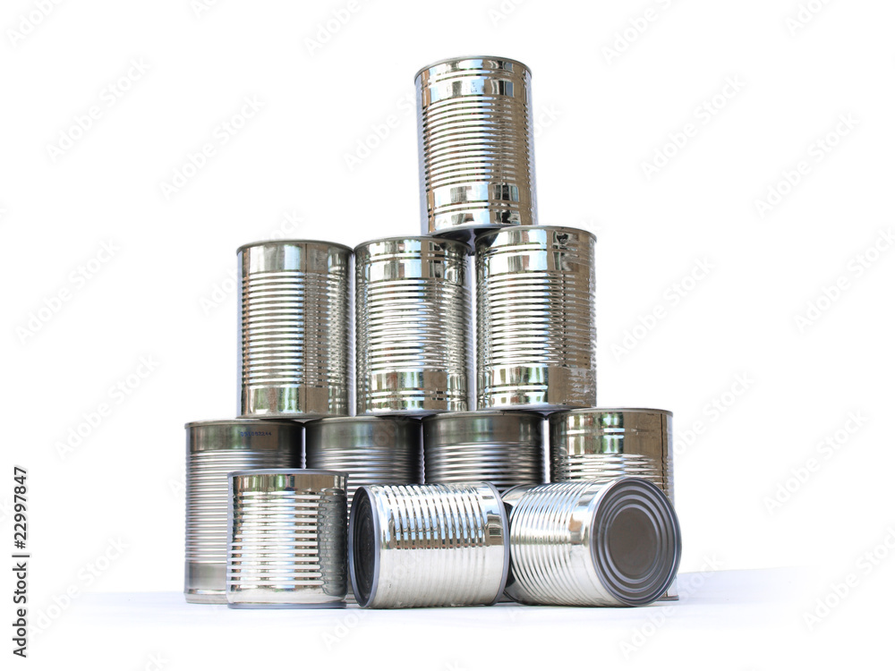 Toppled pyramid of tin cans Stock Photo | Adobe Stock