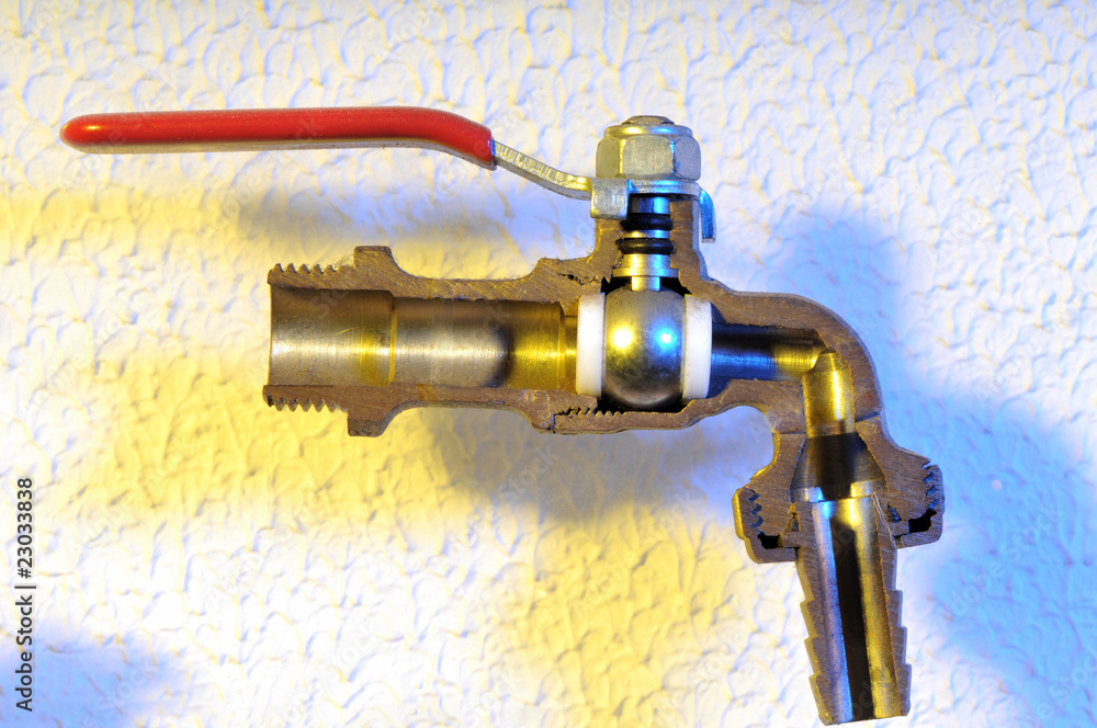 Cross section details of vintage golden brass water tap. Stock Photo ...
