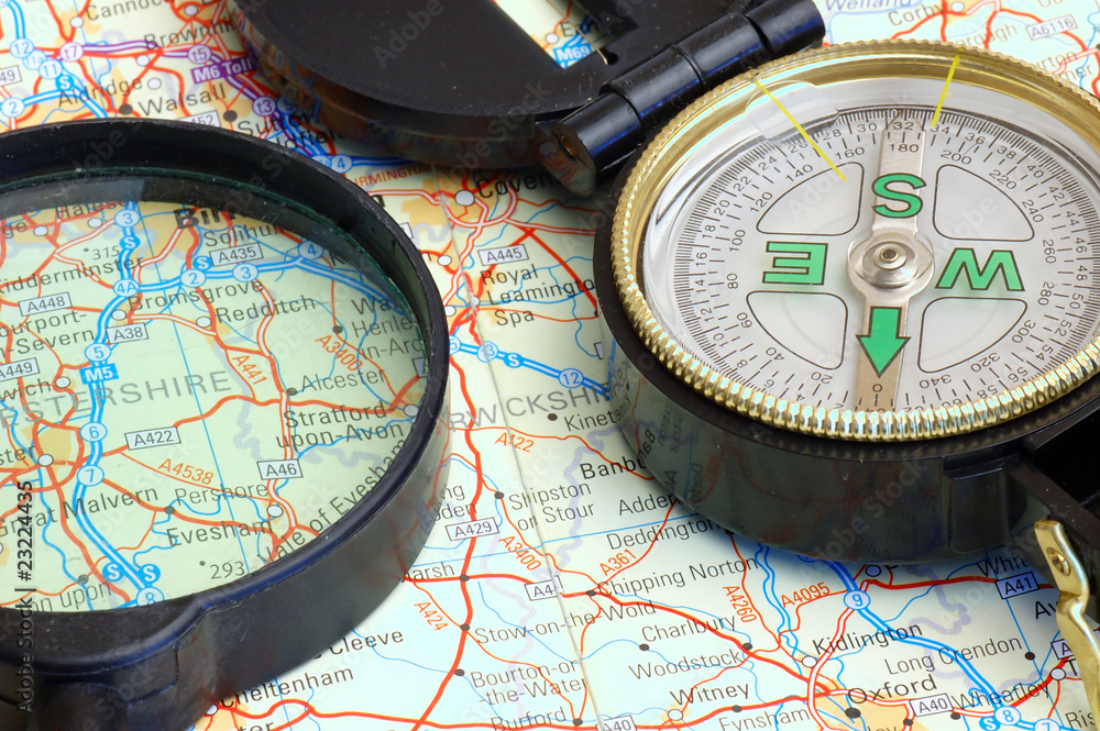 Compass on a map Stock Photo | Adobe Stock