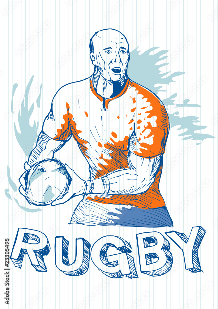 Drawing of a Rugby player running and passing ball Stock Vector | Adobe ...