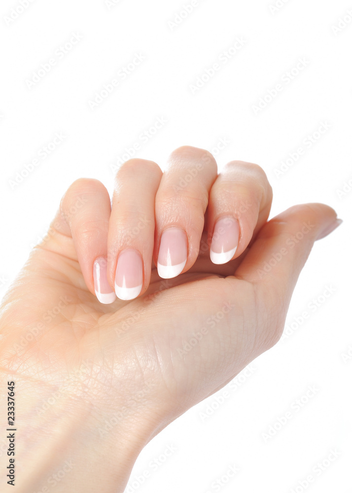 Beautiful hands with perfect nail french manicure. isolated Stock Photo ...