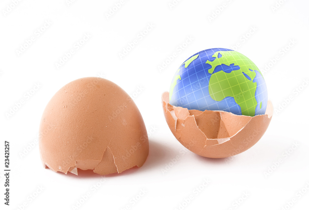 Earth birth. Egg with earth globe. New World Concept. Stock Photo ...