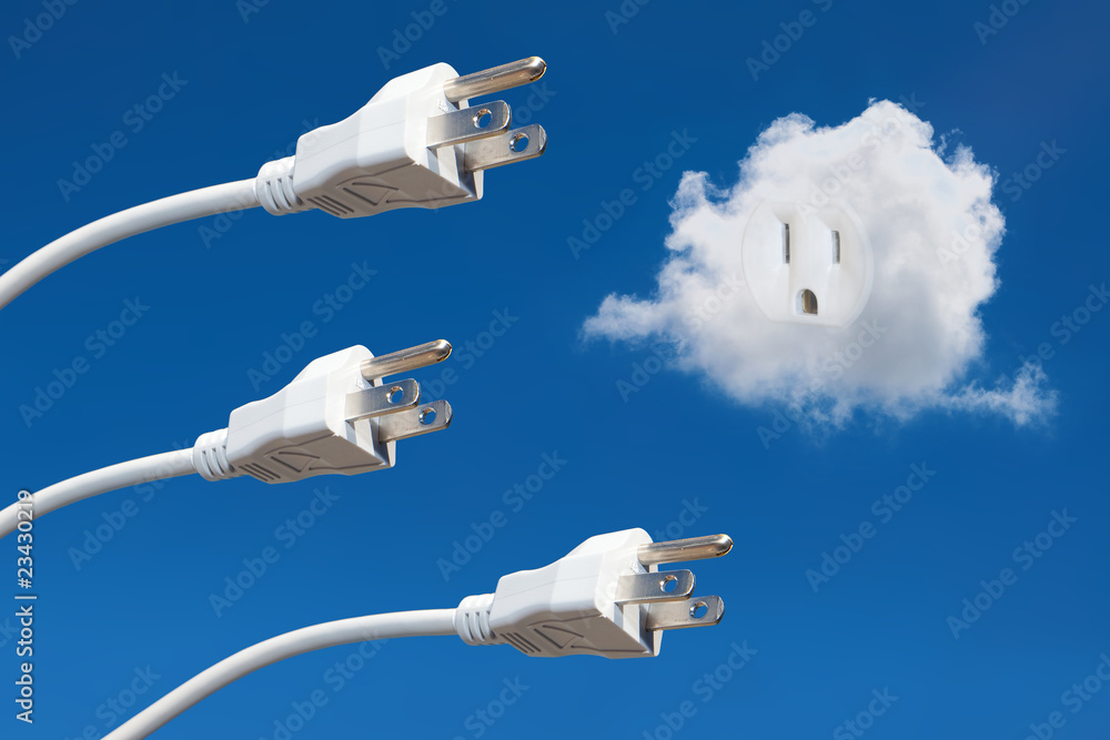Power cords in the sky with an electrical outlet set in a cloud Stock ...
