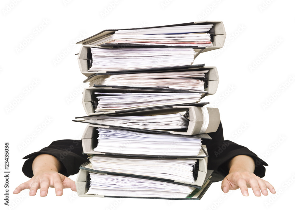 Human behind a stack of Folders Stock Photo | Adobe Stock